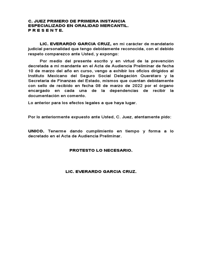 Exhibir Oficios Al Juzgado | PDF