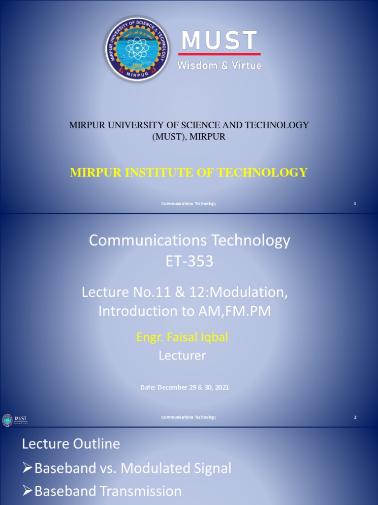 Et 353 Lecture 11and12 Modulation Introduction To Am Fm Pm Pdf