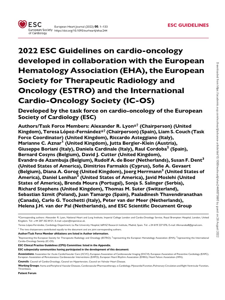 ESC Guidelines On Cardio-Oncology - 2022 | PDF | Cardiovascular ...