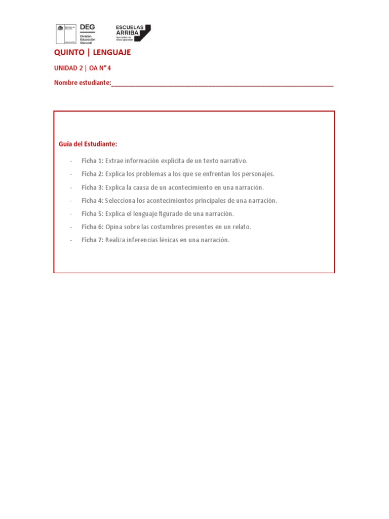 Quinto Unidad 2 Oa 4 | PDF | Narración | Las aventuras de Alicia en el ...