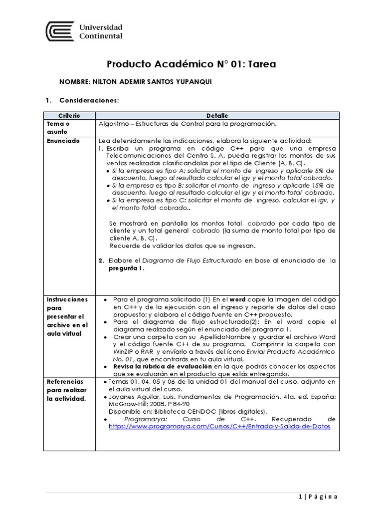 PA 01 Fundamentos Programacion | PDF | C ++ | Programa de computadora