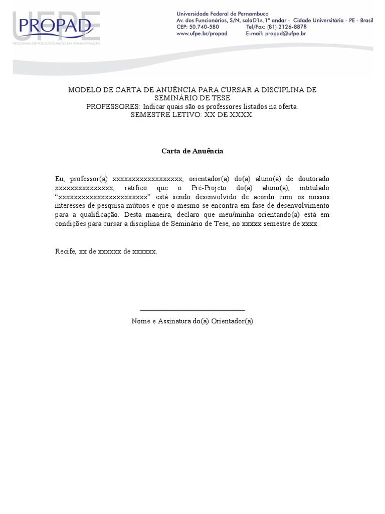 Modelo de Carta de Anuência | PDF