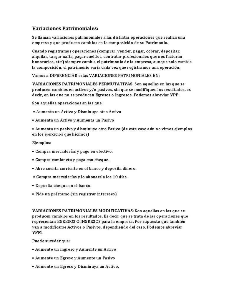 Variaciones Patrimoniales. Partida Doble. Mecanismo de Las Cuentas - SIC 3ro ORT | PDF ...