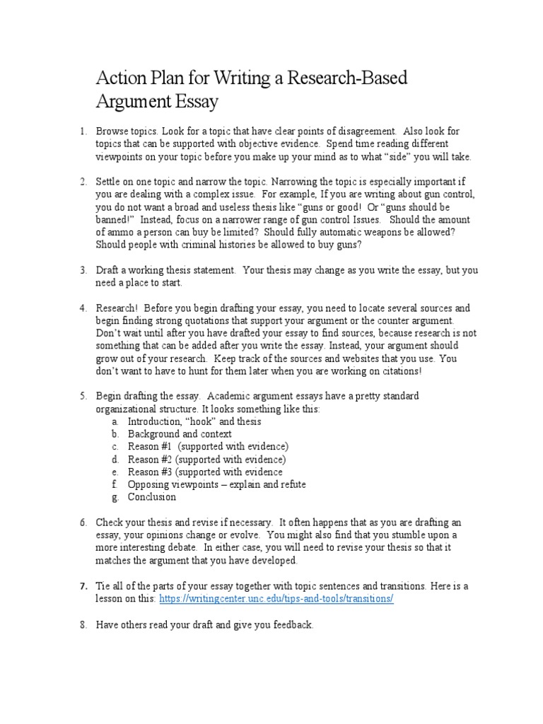 Developing a Research-Based Argument Essay: A 10-Step Process for ...