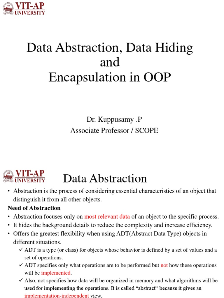 Abstraction Data Hiding Encapsulation In Oop Pdf Class Computer Programming Method 