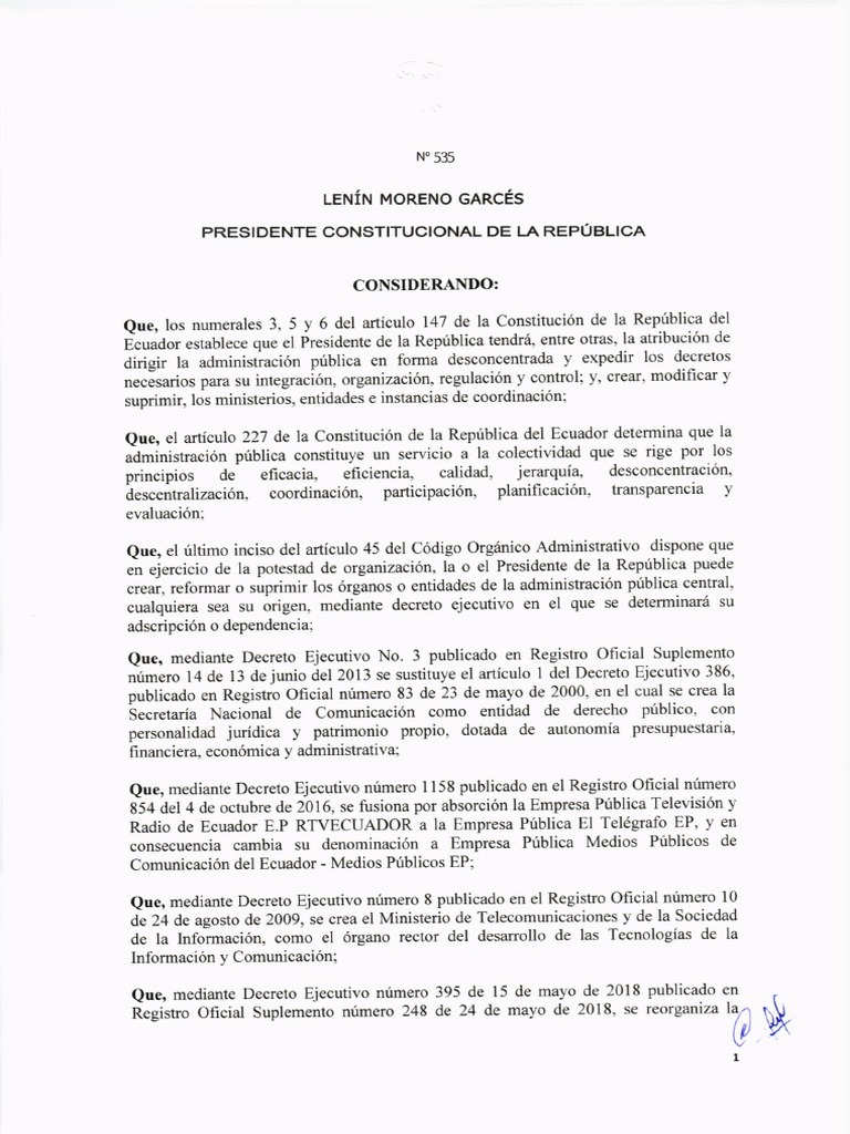 Decreto 535-Supresion Secom | PDF