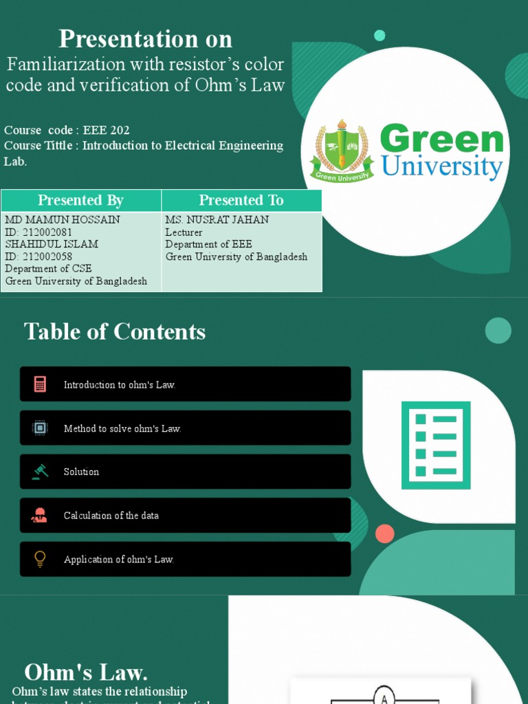 EEE Lab Presentation | PDF | Electrical Resistance And Conductance ...