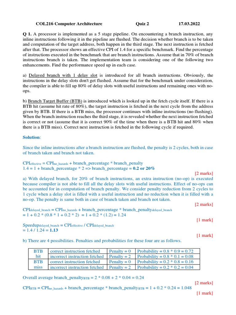 Quiz2 - 2022 Solution | Download Free PDF | Cache (Computing) | Computer Architecture