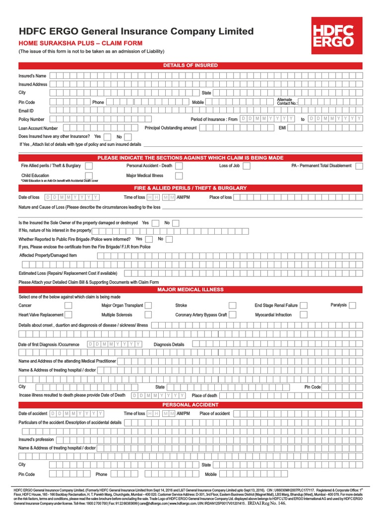 HSP - ClaimForm - New Address | PDF | Cheque | Insurance