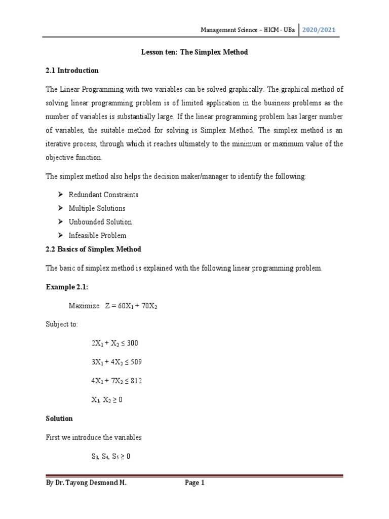 MANAGEMENT SCIENCE Lesson Ten | PDF | Linear Programming | Numerical Analysis