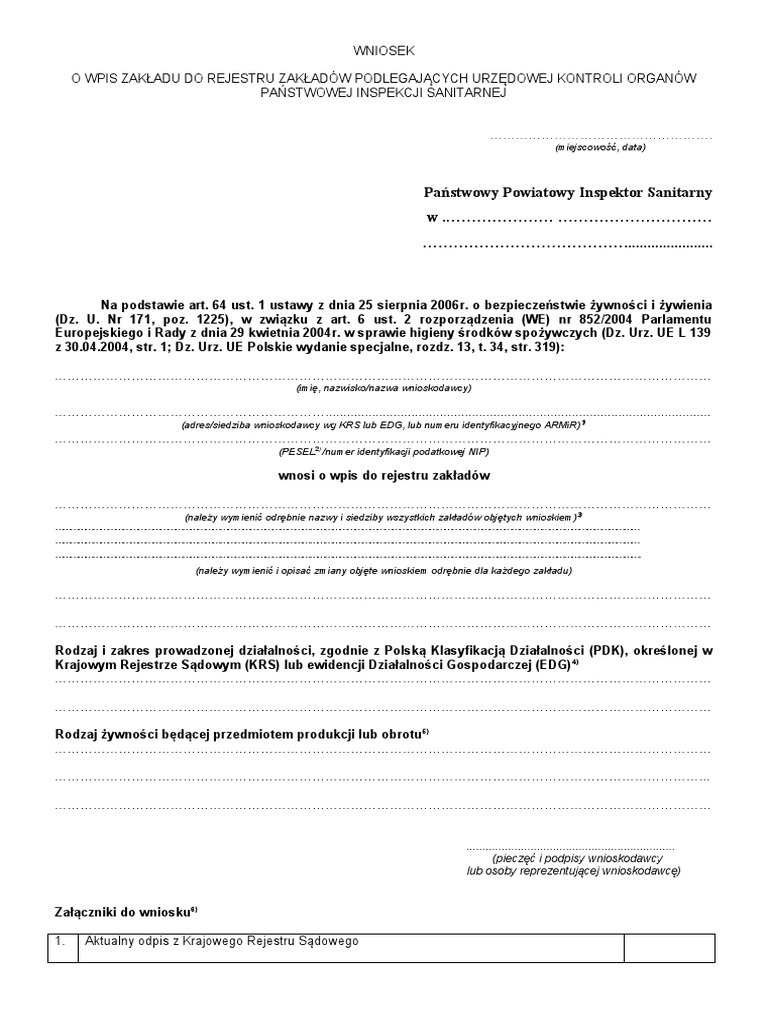 Wniosek o Wpis Do Rejestru Zakladow | PDF