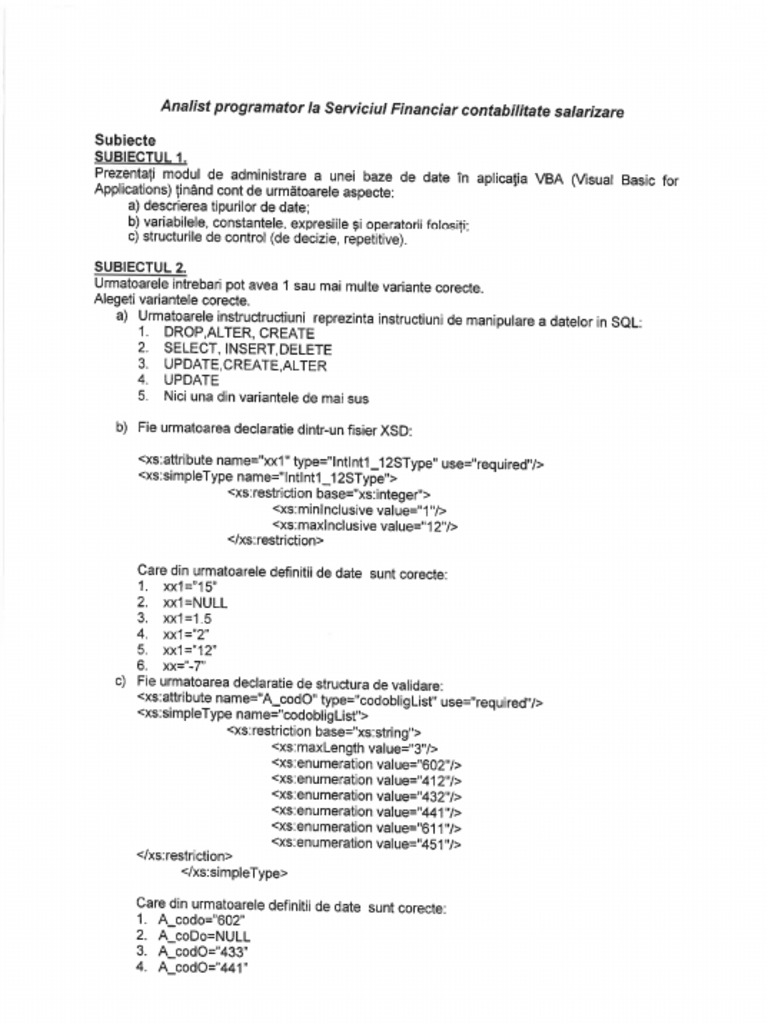 Barem de Corectare Subiecte Analist Programator | PDF