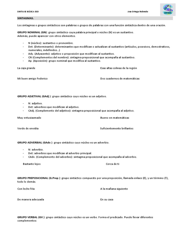 Sintx Básica ESO | PDF | Adverbio | Predicado (Gramática)