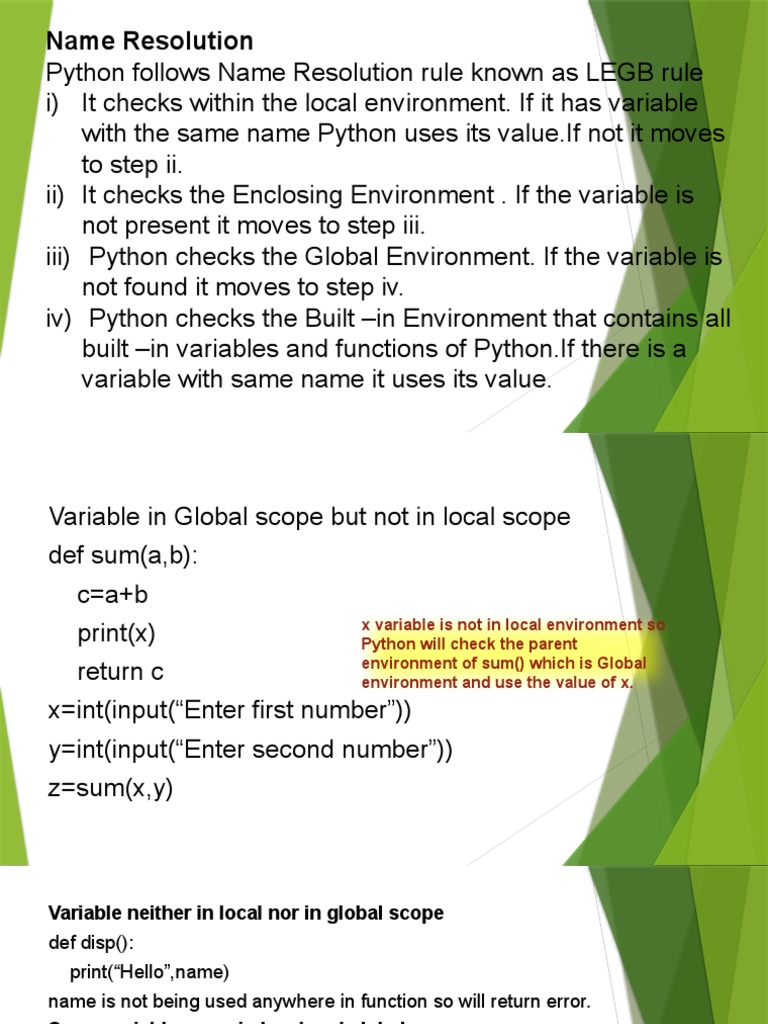 Explaining Python Name Resolution and Scope of Variables Through ... Explaining Python Name Resolution and Scope of Variables Through ...