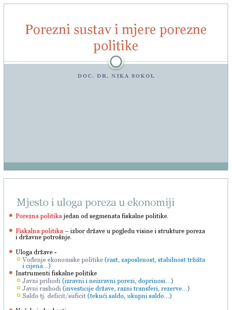 Porezni Sustav I Mjere Porezne Politike-Finsoc-Psih | PDF