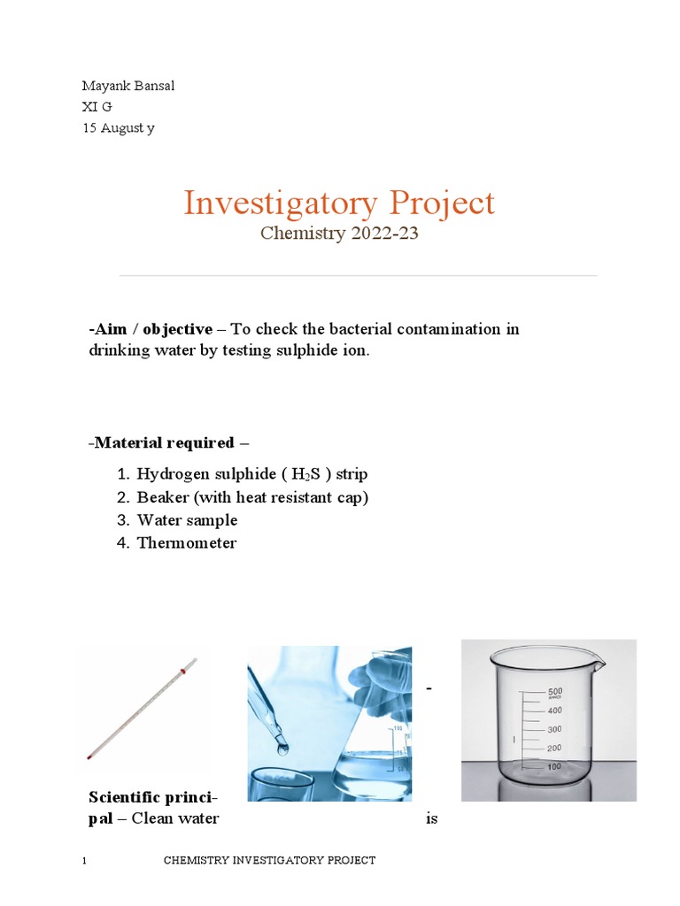 Investigatory Project: Chemistry 2022-23 | PDF | Water | Water Pollution