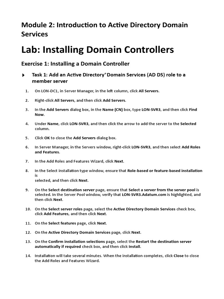 Module 2 Lab - Installing Domain Controllers | PDF | Utility Software | Software Engineering