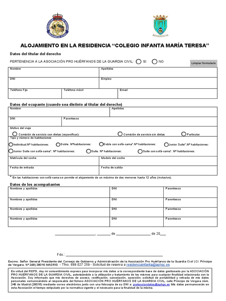 Formulario Alojamiento RCIMT | PDF