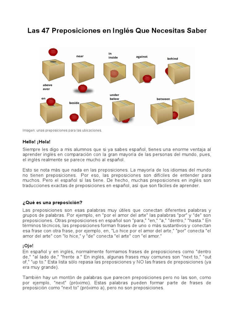 Las 47 Preposiciones En Inglés Que Necesitas Saber Pdf Preposición