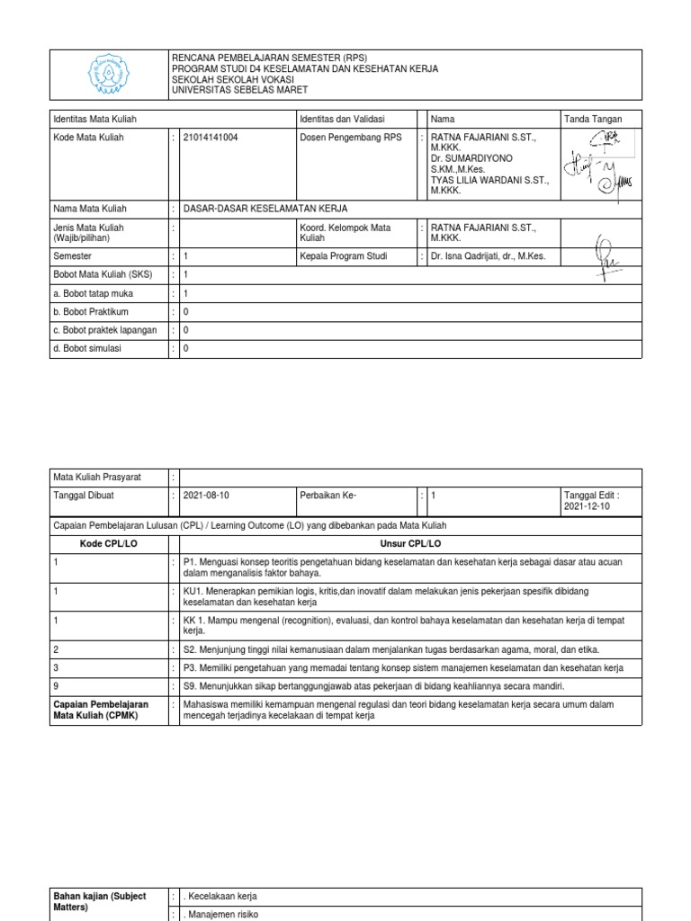 Rps-1-Dasar-Dasar Keselamatan Kerja | PDF