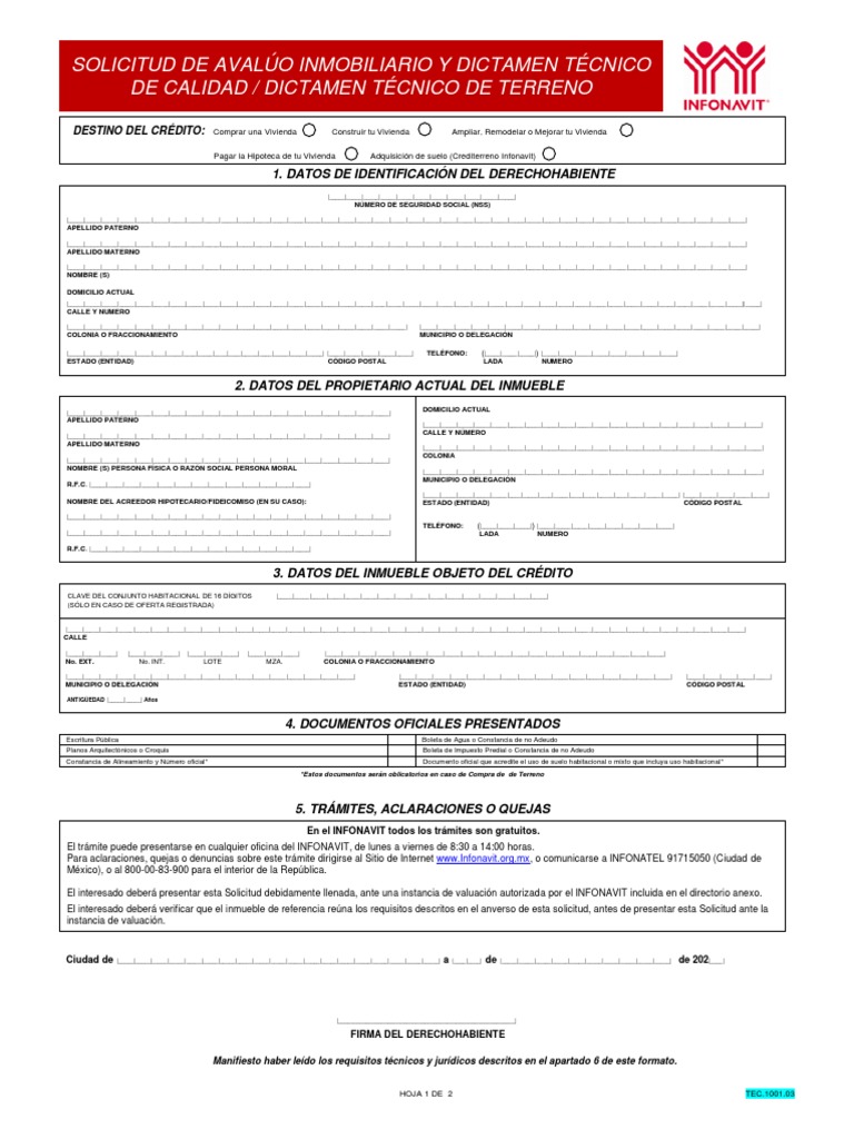 Solicitud Avaluo Infonavit | PDF | Hormigón | Propiedad