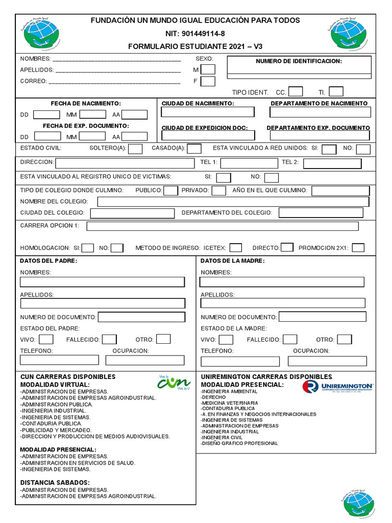 Formulario Fundacion Un Mundo Igual | PDF