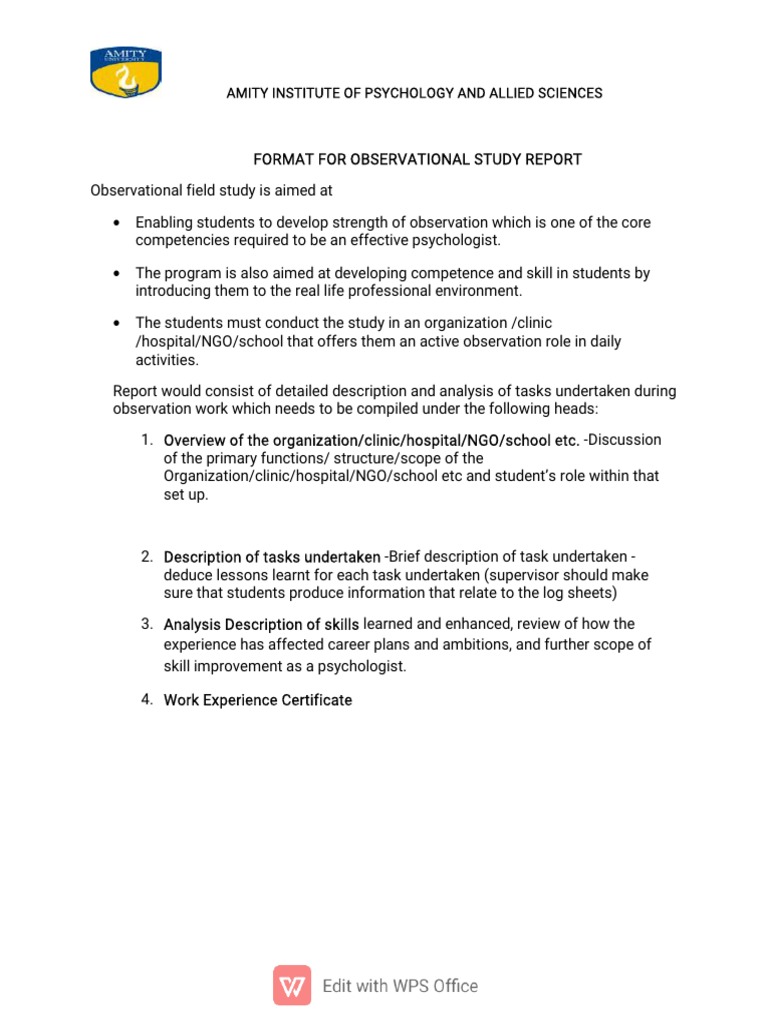 NTCC Report Format Observational Study | PDF