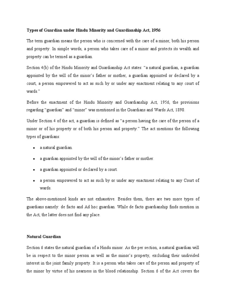 Types of Guardians Under Hindu Law | PDF | Legal Guardian | Family