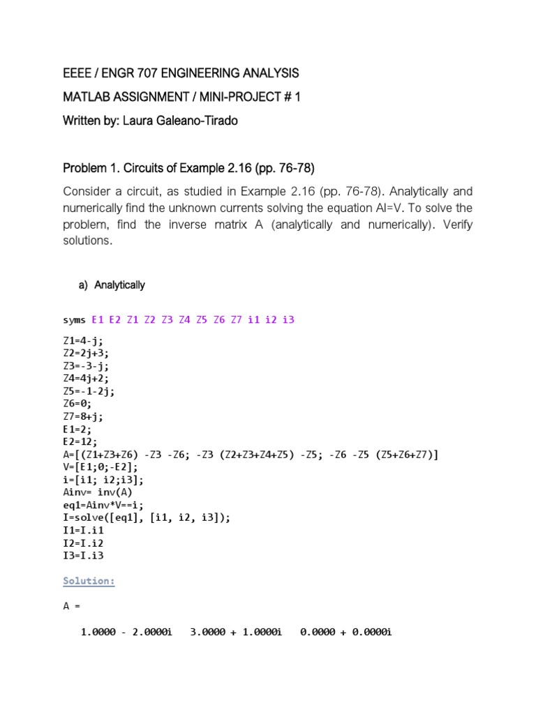 Matlab Project 1 Pdf Eigenvalues And Eigenvectors Algorithms