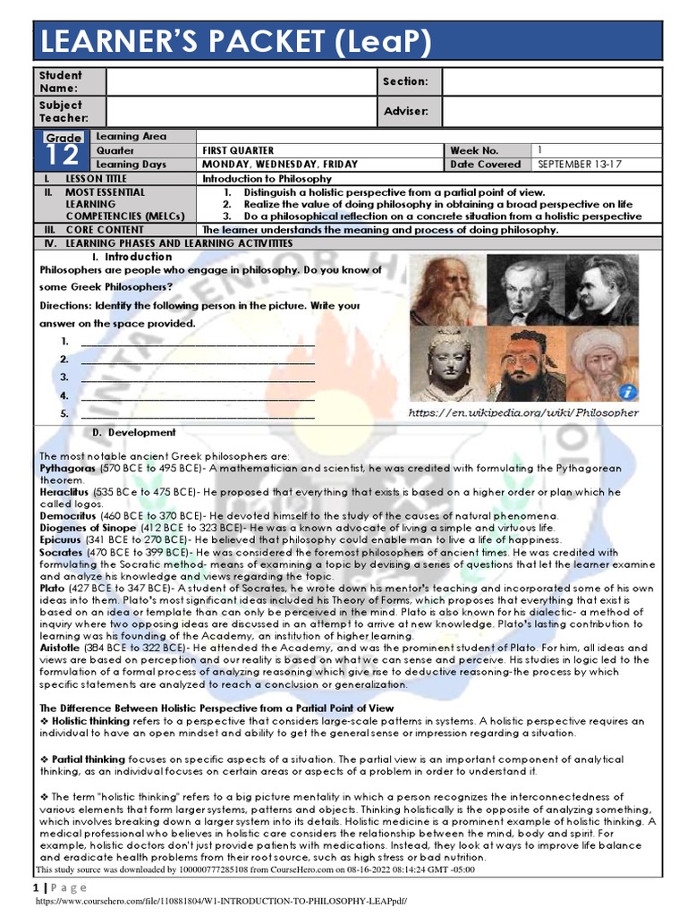 W1 Introduction To Philosophy Leap PDF | PDF | Thought | Idea