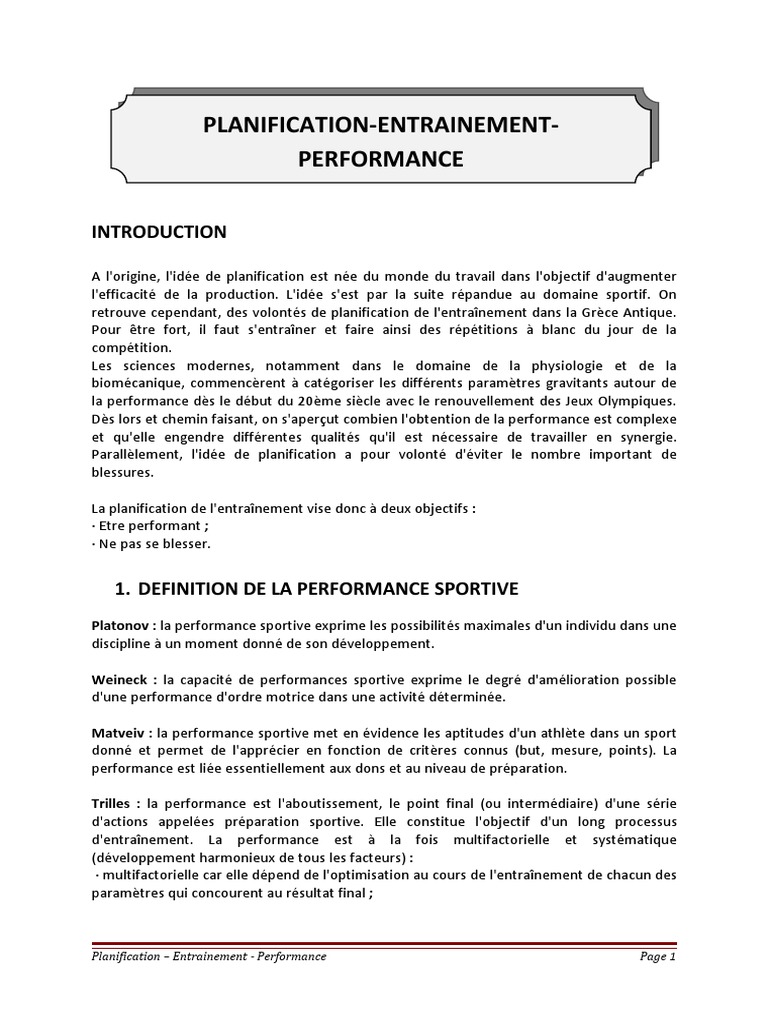 Planification - Entrainement - Performance | PDF | Muscle squelettique ...