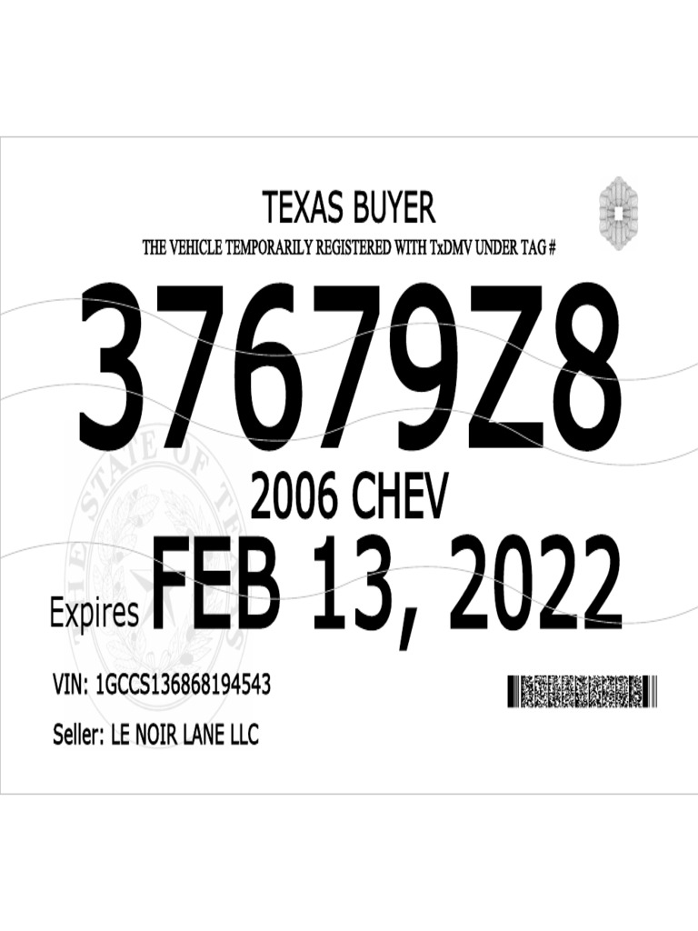 Texas Buyer Receipt for 2006 Chevrolet with Tag #37679Z8 | PDF | Car ...