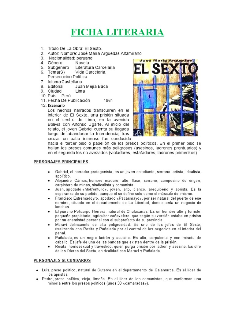 Ficha Literaria Sexto | PDF | Prisión | Novelas