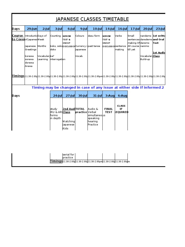 Japanese Classes Schedule | PDF | Language Arts & Discipline | Foreign ...