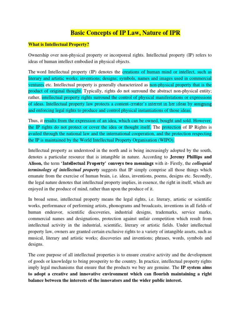 Basic Concepts of IP Law, Nature of IPR | PDF | Intellectual Property | Copyright