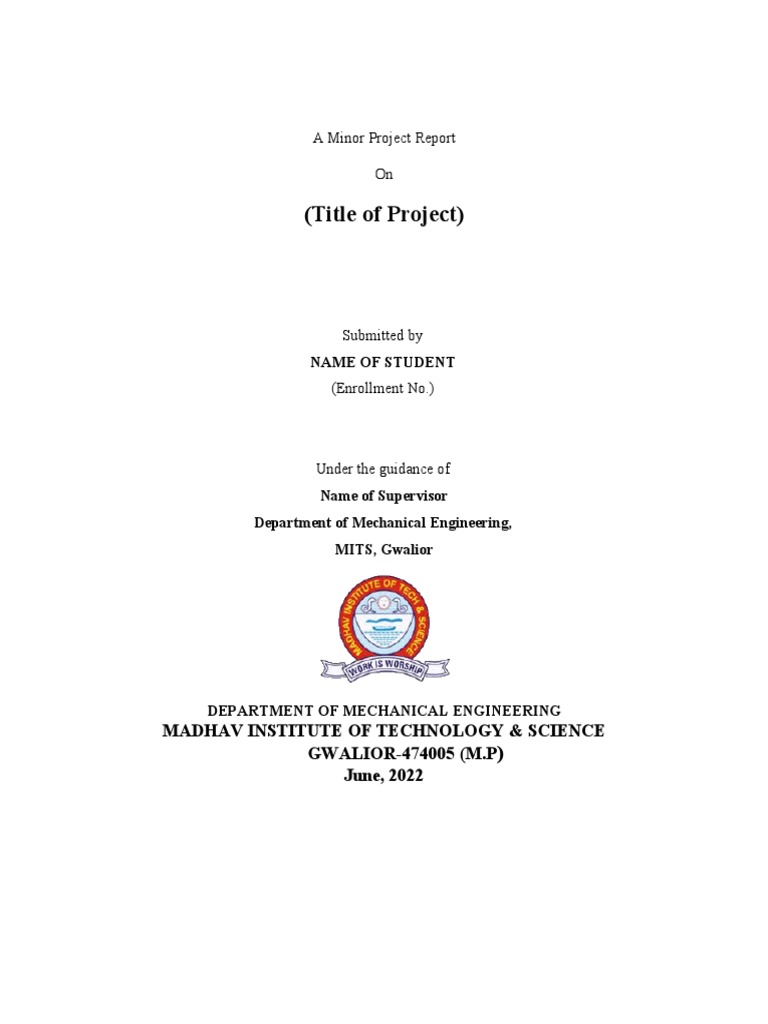 Format of Minor Project Report (2) | PDF | Turnitin | Science