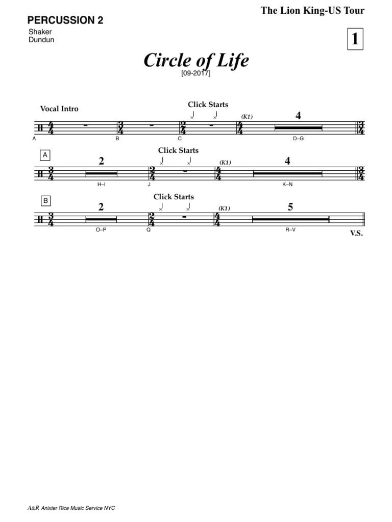 01 Circle of Life - PERCUSSION 2 | PDF