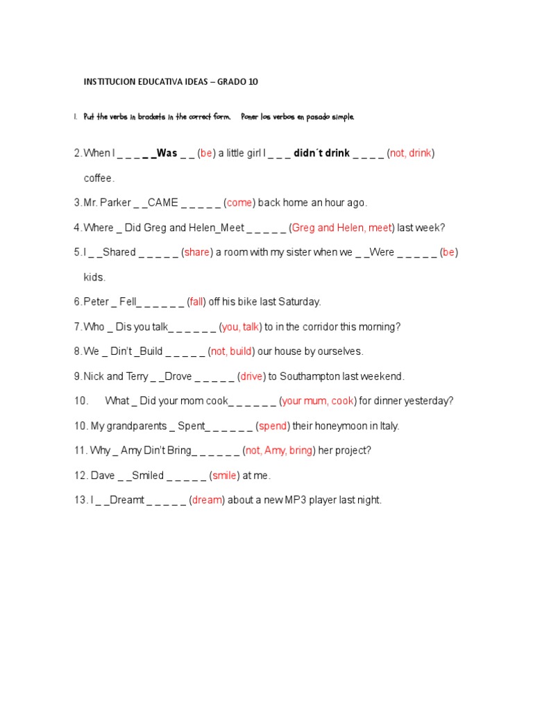 TAREA SIMPLE PAST 10 2021 - Documentos de Google | PDF