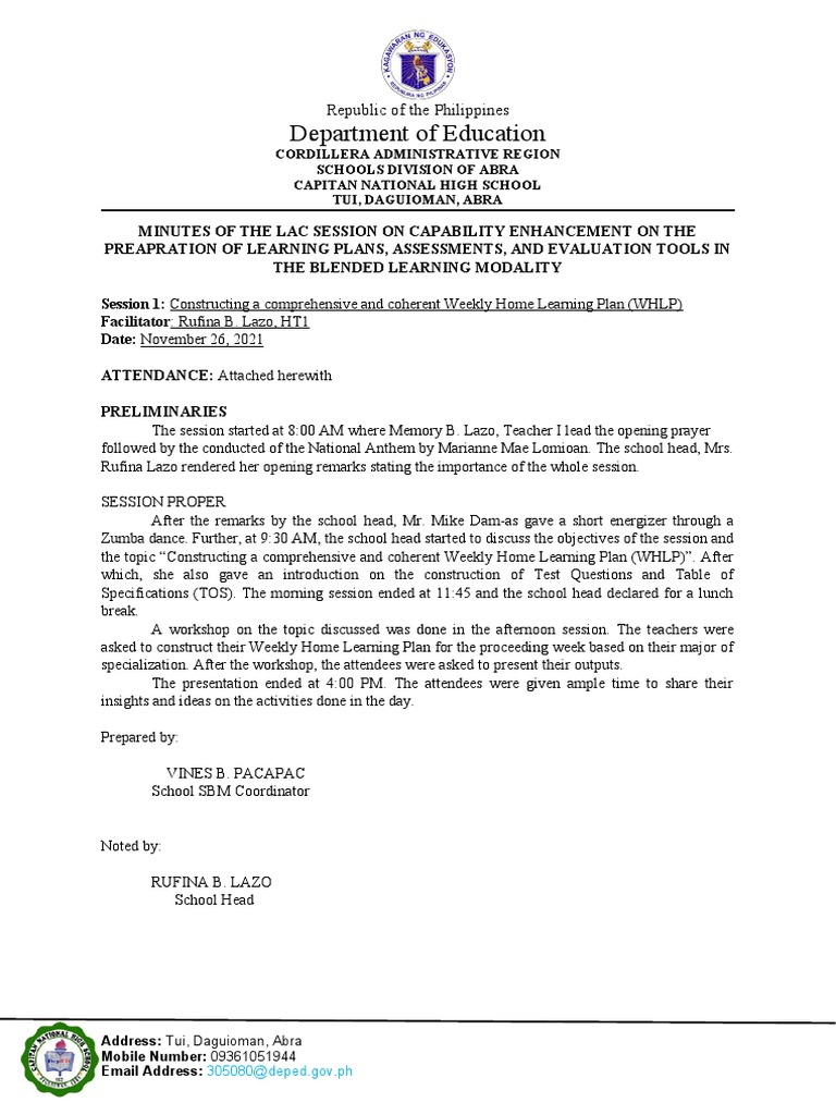 Lac Session Narrative Report | PDF | Learning