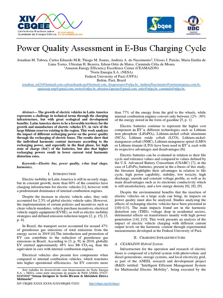 2021 - CBQEE - Power Quality Assessment in E-Bus Charging Cycle | PDF | Electric Vehicle ...