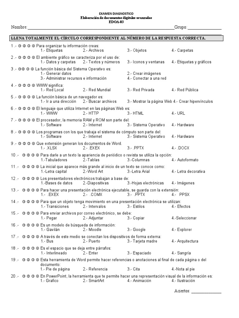 Resultados de un examen diagnóstico sobre conocimientos básicos de ...