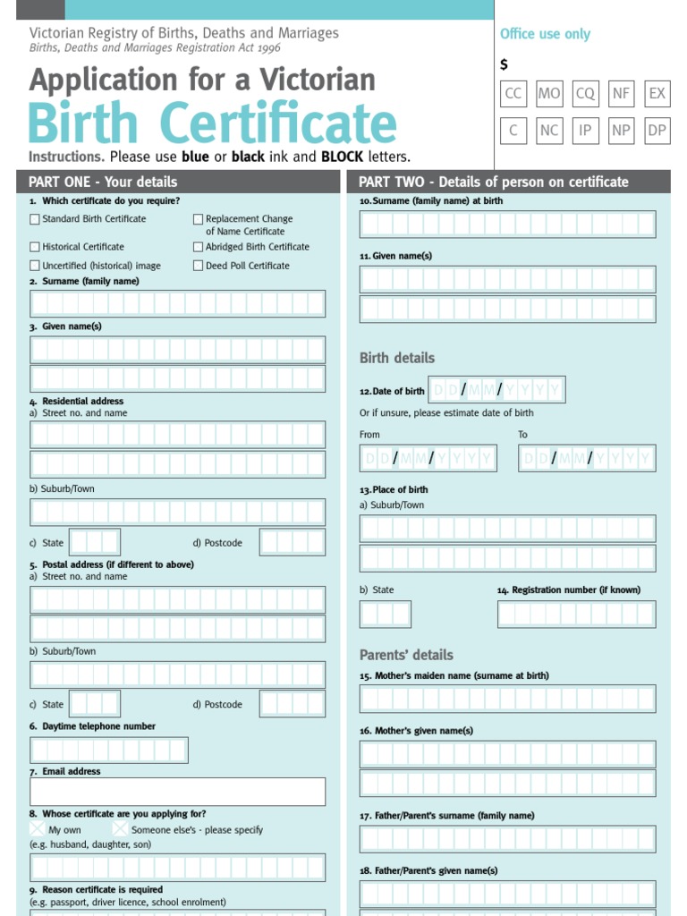 Birth Certificate Application | PDF | Identity Document | Birth Certificate