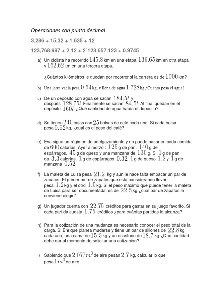 Operaciones Con Punto Decimal | PDF | Matemáticas | Aritmética