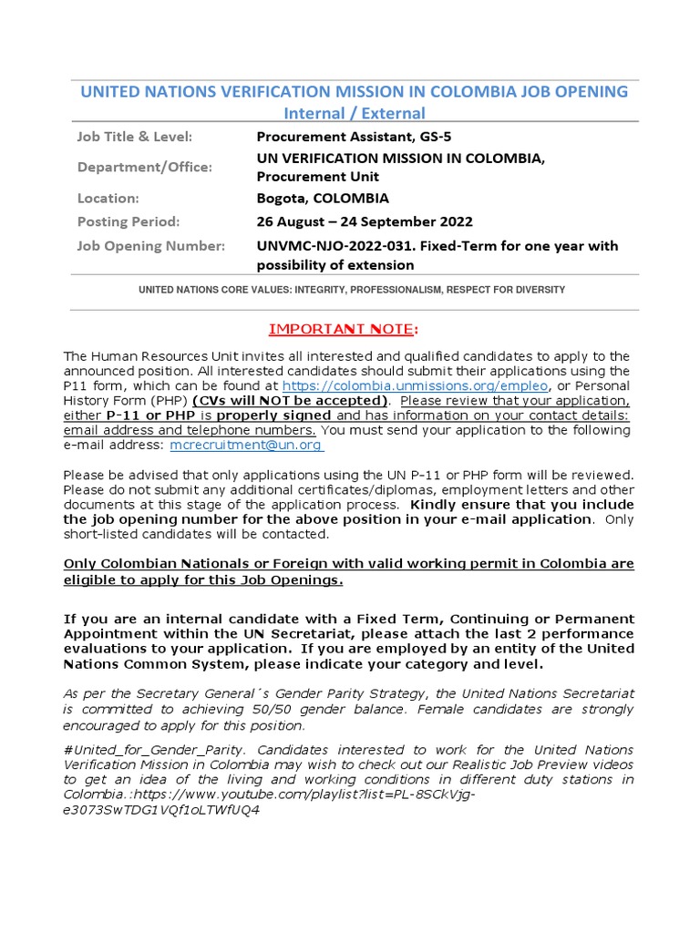 Unvmc-Njo-2022-031 Procurement Assistant g5 | PDF | Procurement | Business