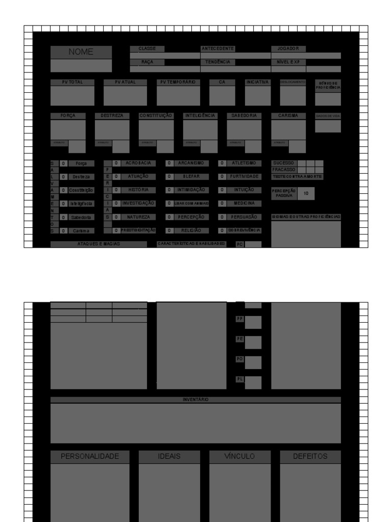 Ficha D&D 5E Editável em Excel | PDF