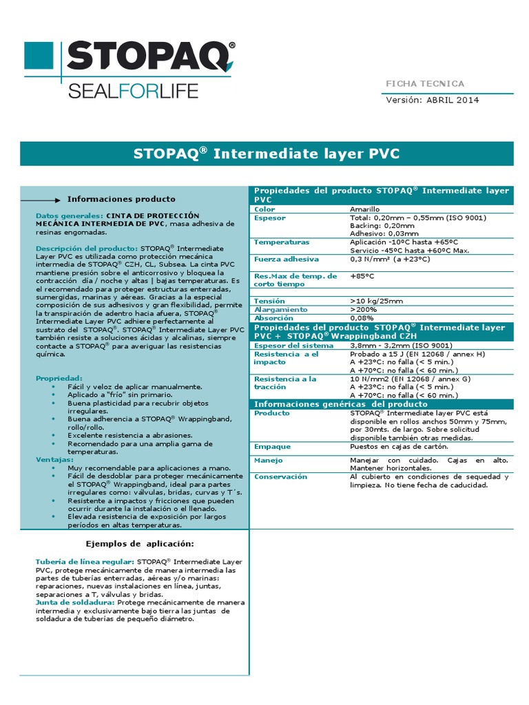 Ficha Tecnica STOPAQ Intermediate Layer PVC | PDF | Soldadura ...