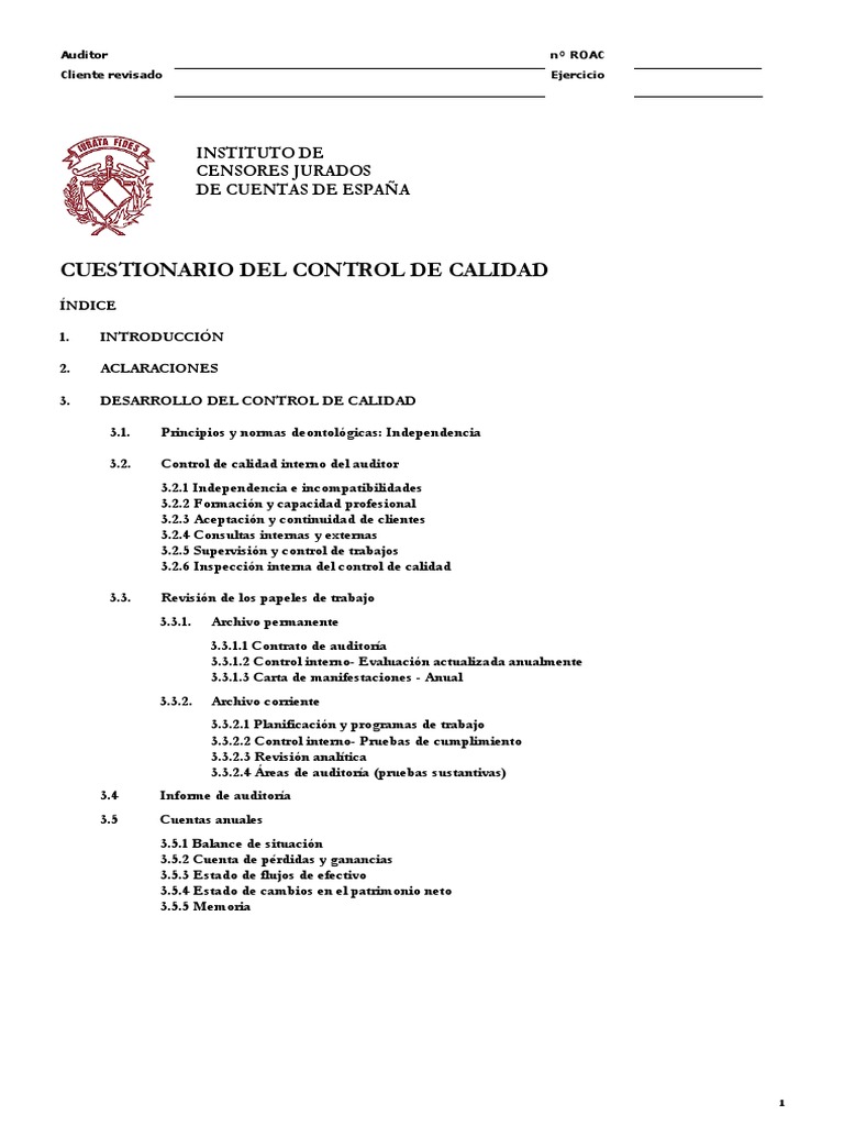 Cuestionario Cci Revisado 2010 | PDF | Calidad (comercial) | Auditoría