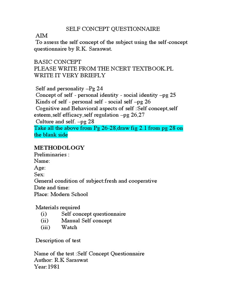 Self Concept Questionnaire Analysis | PDF | Self Concept | Self