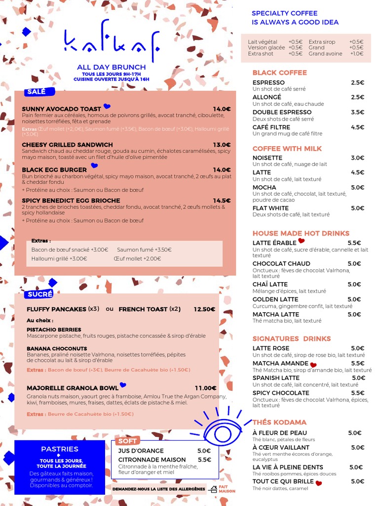 Menu Brunch Kafkaf Paris | PDF | Chocolat | Nourriture et boisson