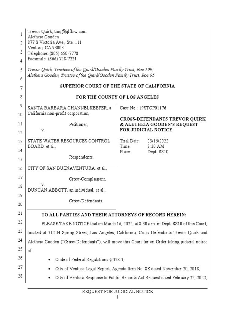 Trevor Quirk and Aletheia Gooden's Request For Judicial Notice (March 2 ...